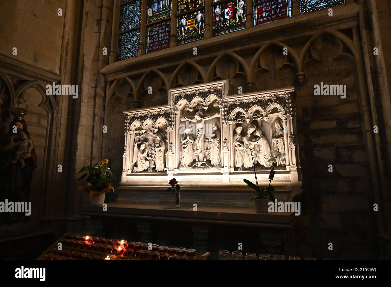 Marble altar of Christ on the cross inside the Cathedral of St. Michael ...