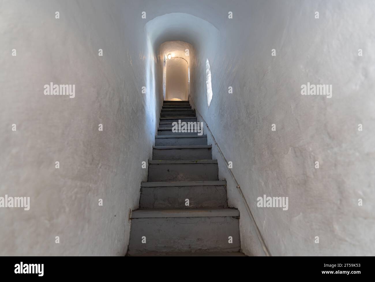 Narrow staircase to the bell tower of the Transfiguration Monastery in ...