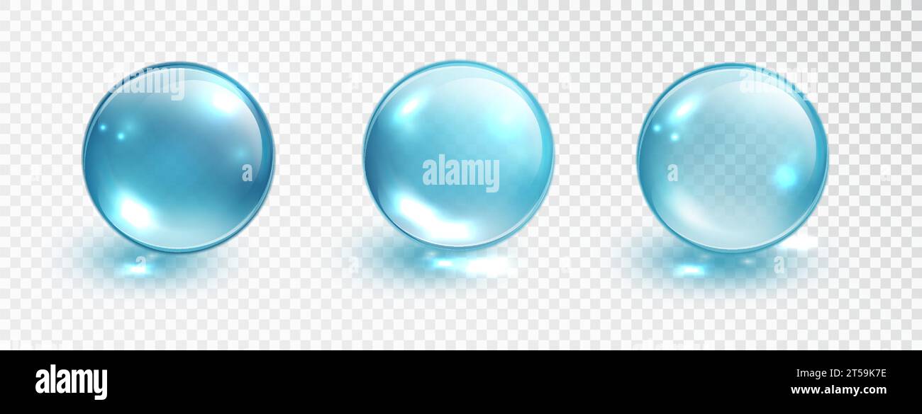 Blue bubble set isolated on transparent background. Water bubble or ...