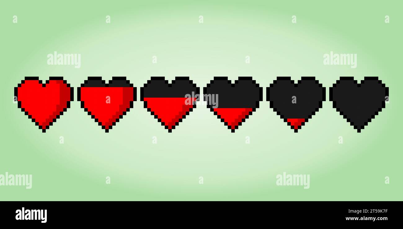 collection of heart in pixel art. for 8 bit games Stock Vector Image ...