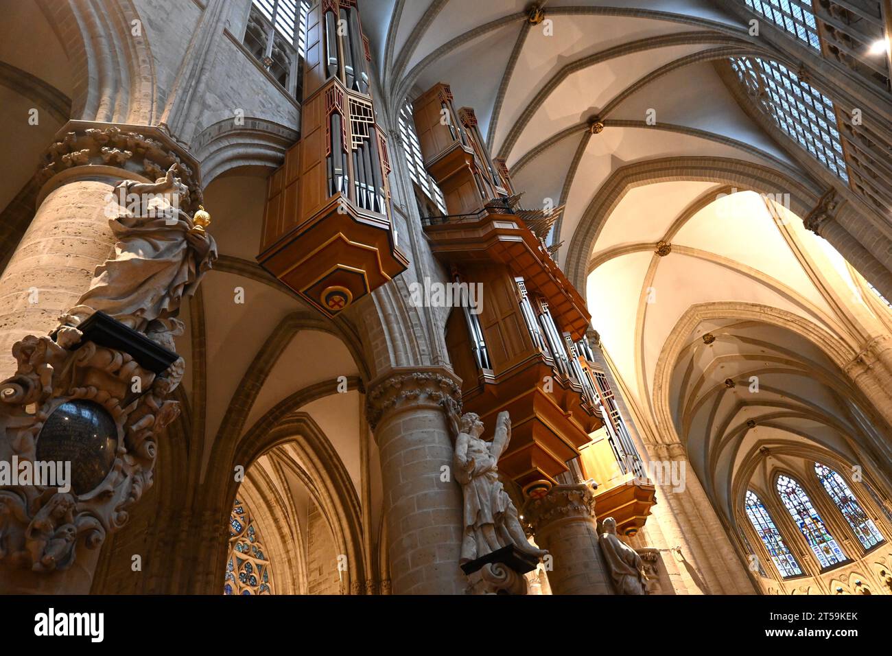 Large pipe organ inside the Cathedral of St. Michael and St. Gudula ...