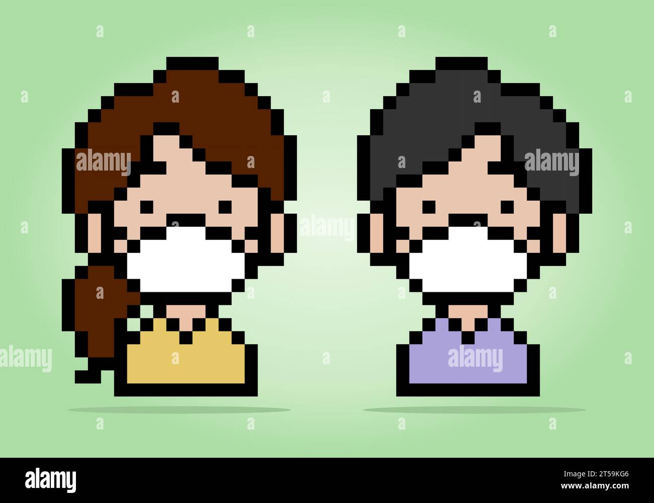 8 bit pixel girl and men wear medical masks. People pair in vector illustrations Stock Vector ...