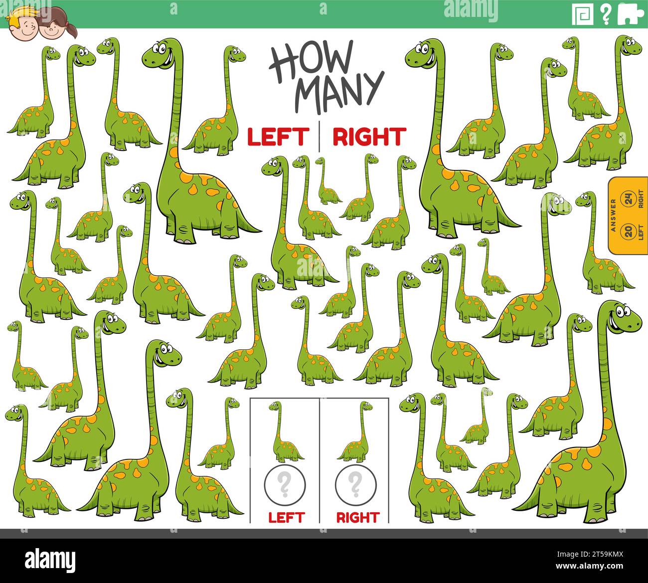 Cartoon illustration of educational activity of counting left and right ...