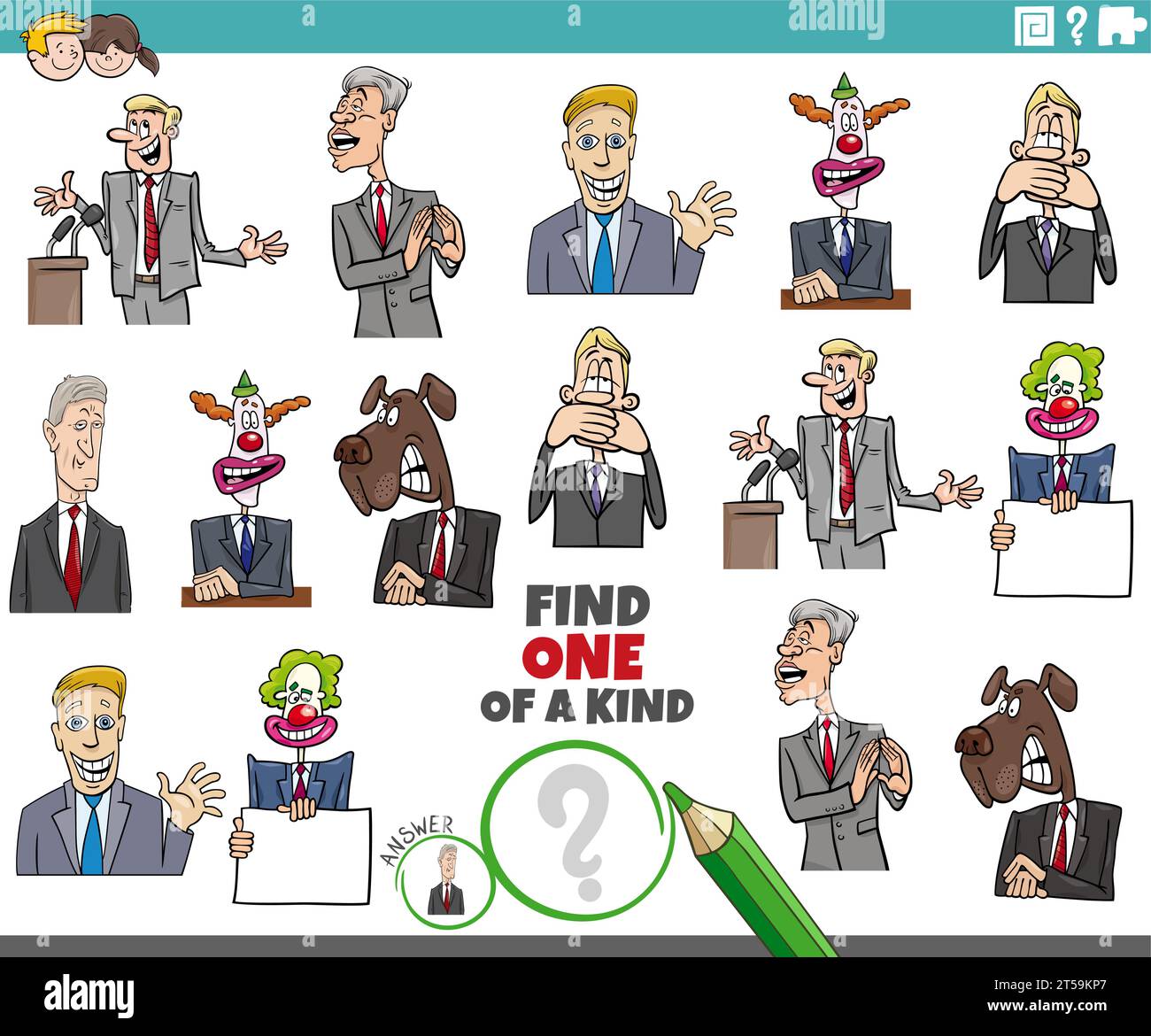 Cartoon illustration of find one of a kind picture educational activity ...