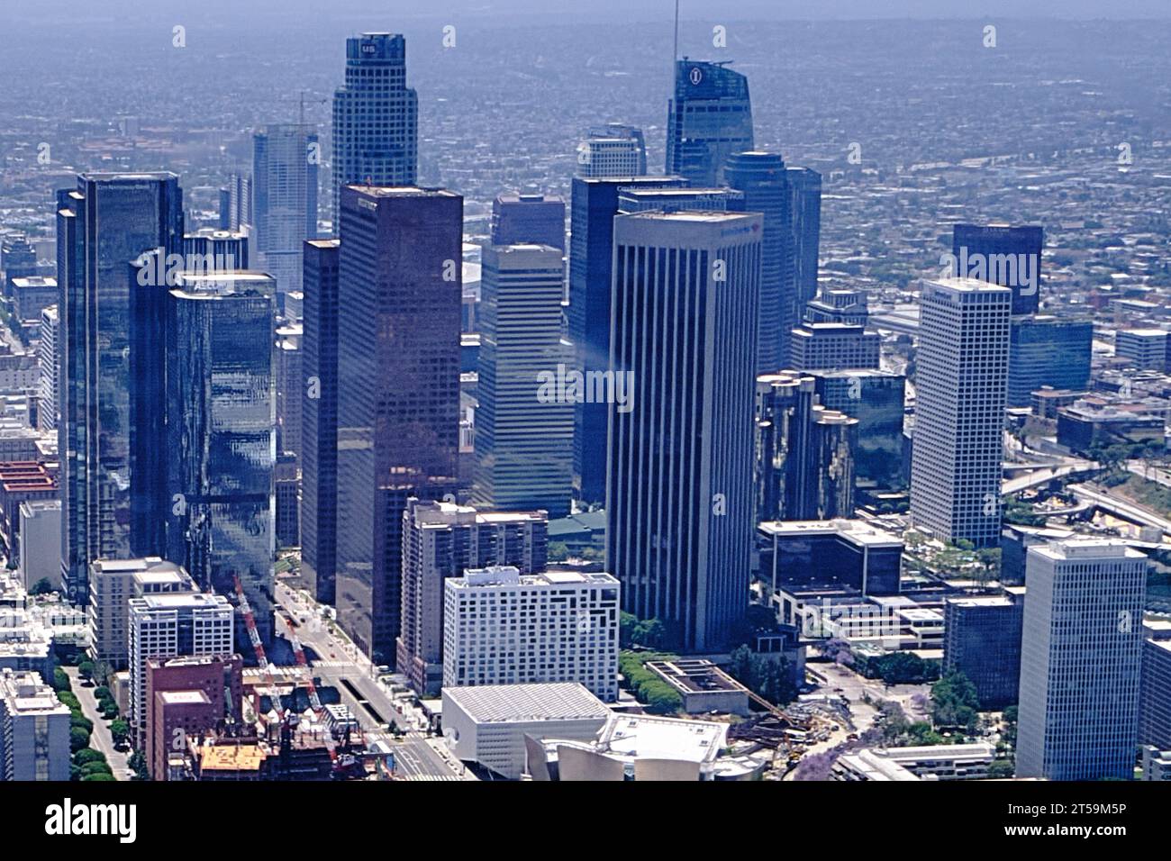 Los Angeles, California, USA. 25th May, 2020. An aerial view of downtown Los Angeles looking ...
