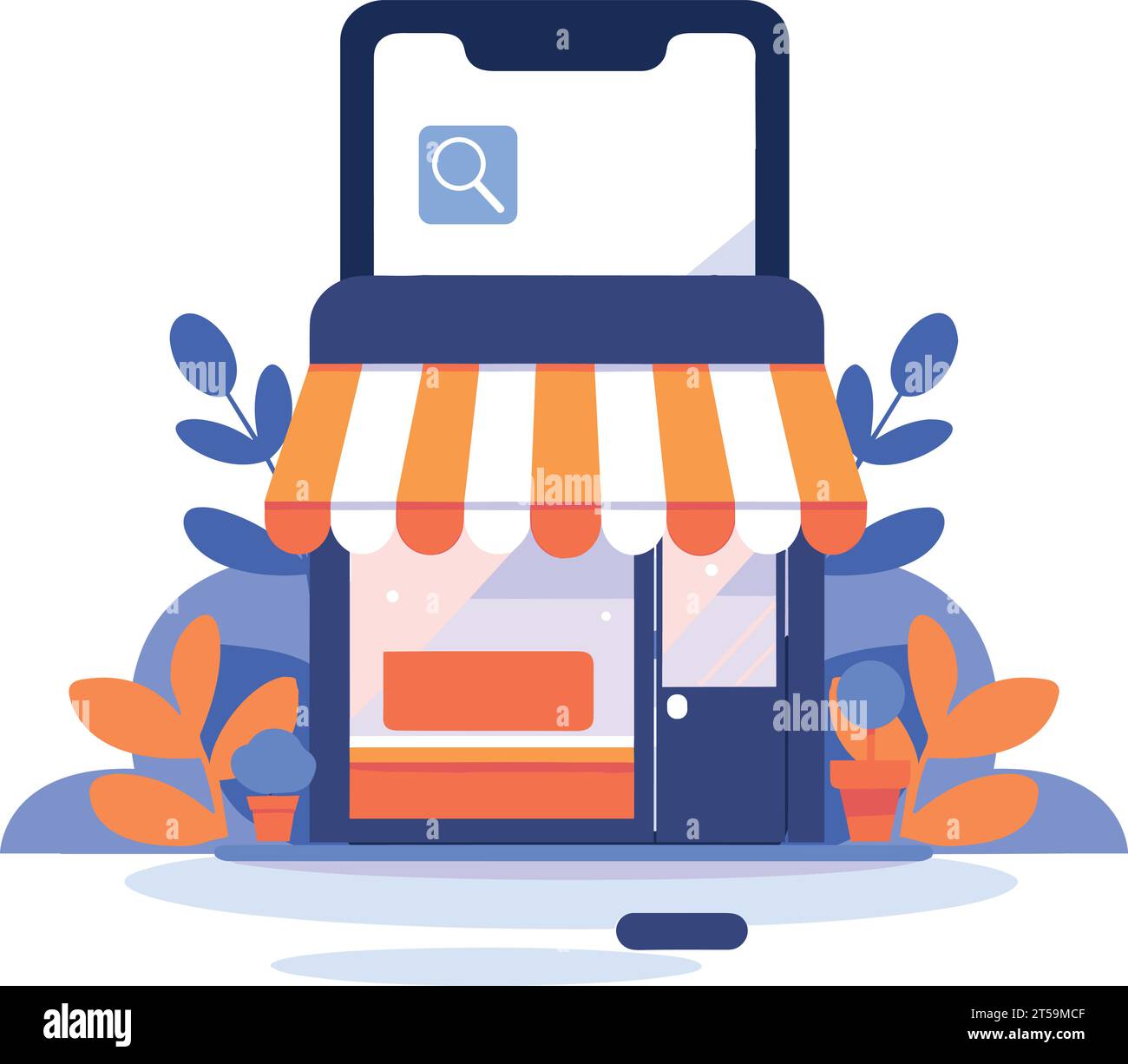 Hand Drawn House or shop with a smartphone in the concept of real ...