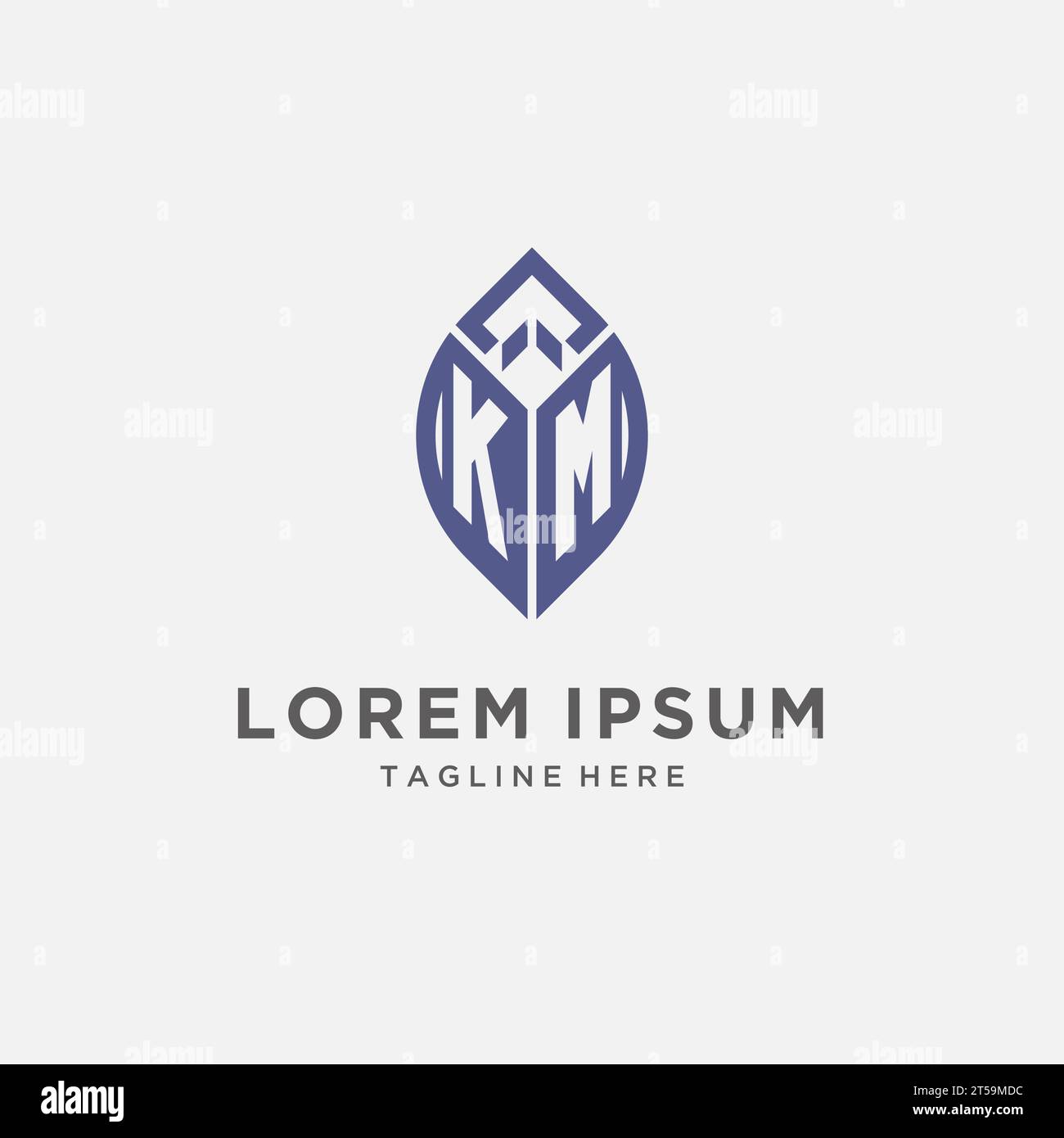 KM logo with leaf shape, clean and modern monogram initial logo design ...
