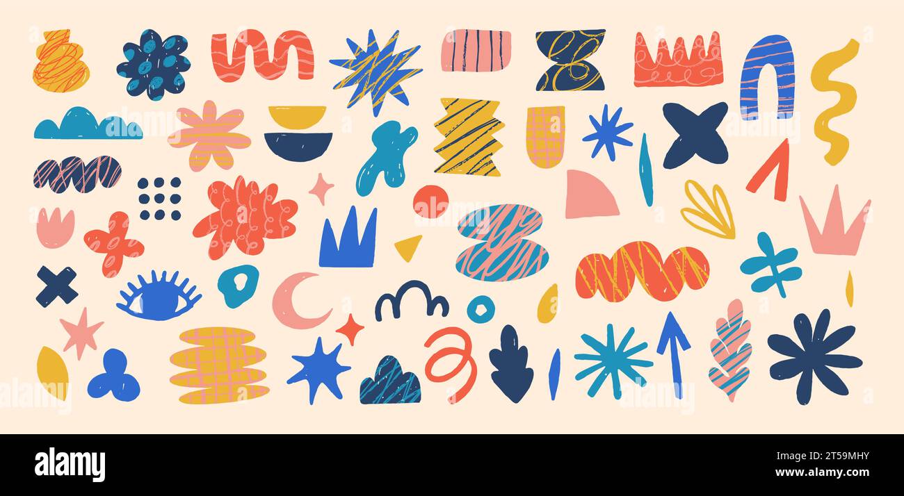 Hand drawn naive, bizarre abstract geometric shapes and forms. Modern ...