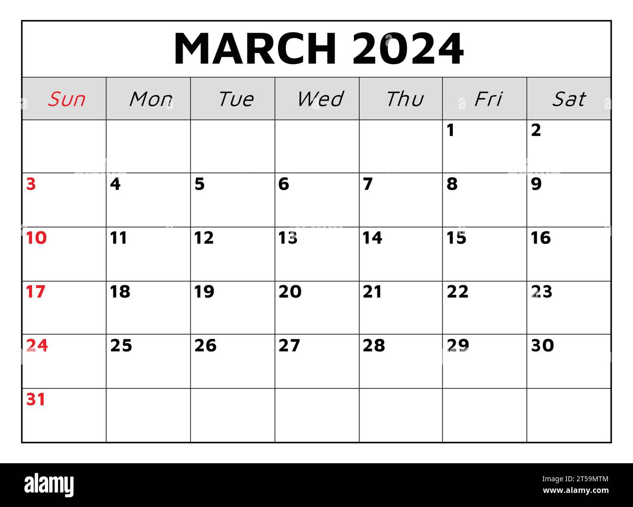 March 2024 calendar. Vector illustration. Monthly planning for your ...