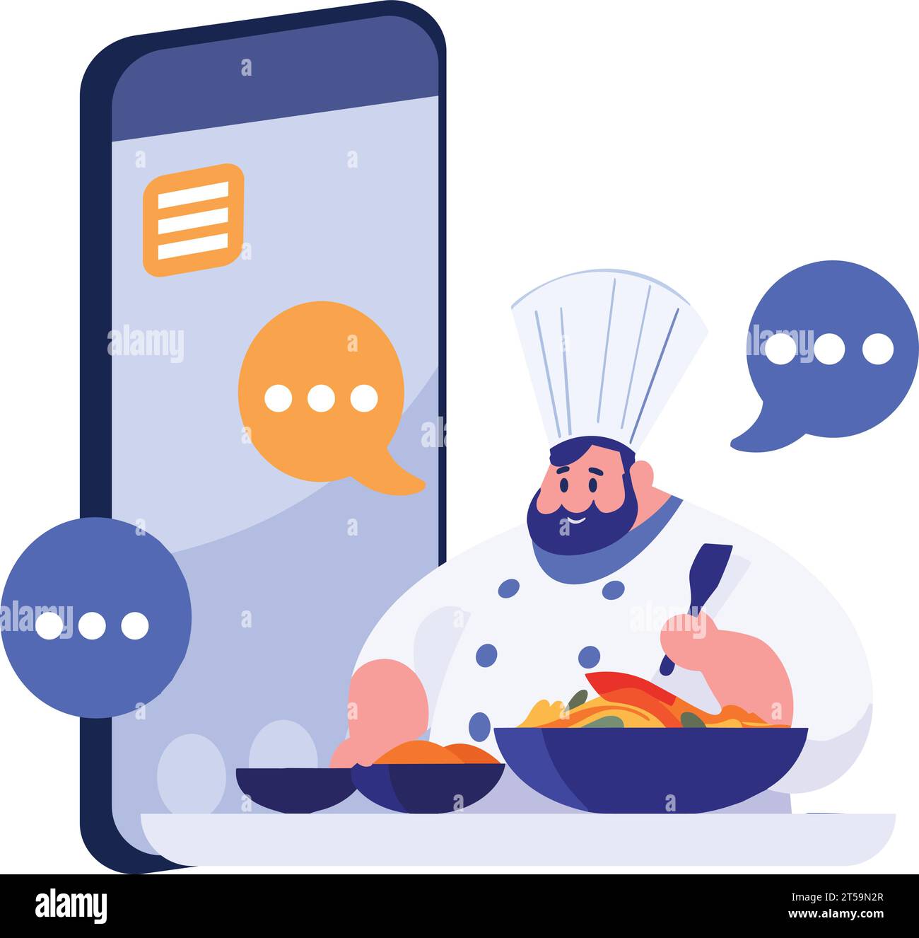 Hand Drawn Chef character teaching cooking in the concept of teaching ...