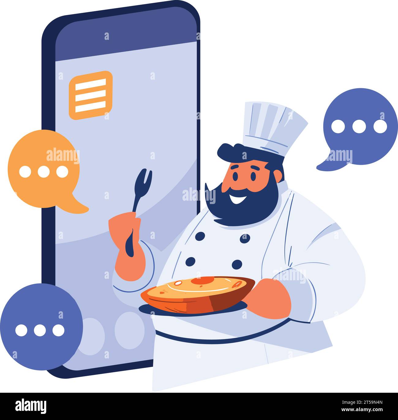 Hand Drawn Chef character teaching cooking in the concept of teaching ...