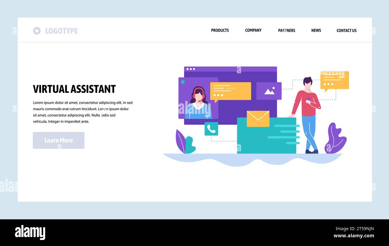 Vector web site design template. Online customer support, personal AI ...