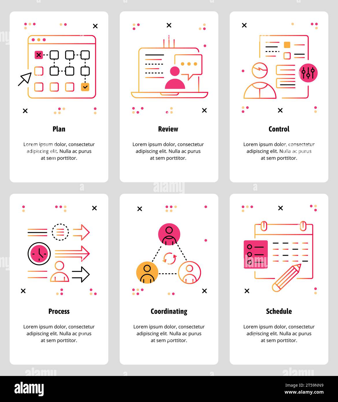 Vector set of mobile app onboarding screens. Plan, Review, Control ...