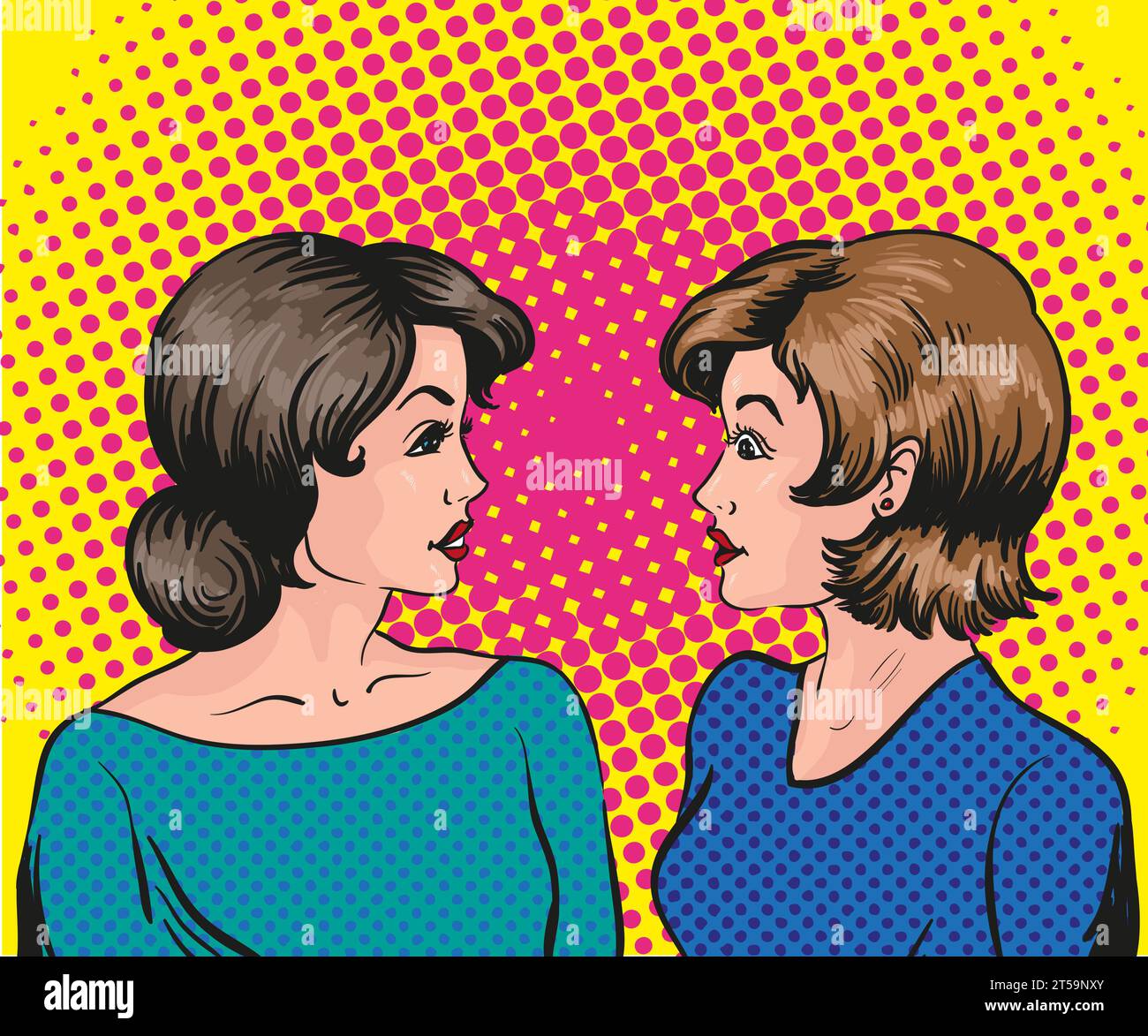 Pop art retro comic vector illustration. Two woman talk to each other ...