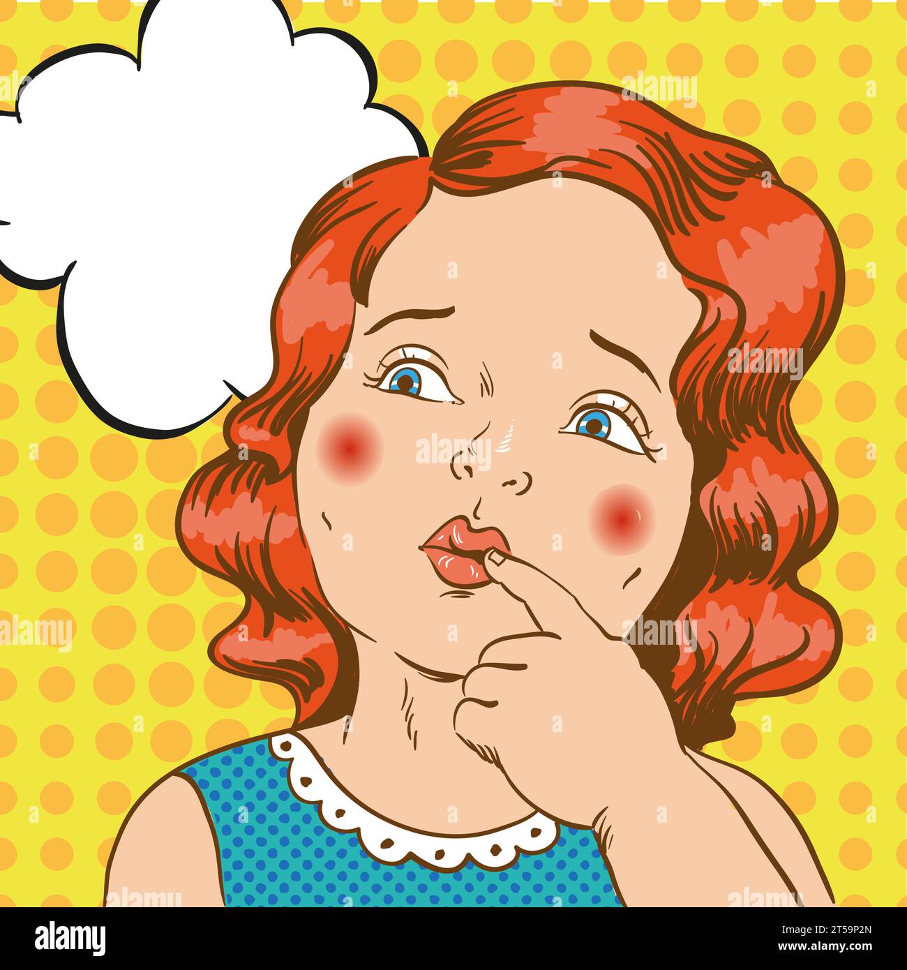 Little girl thinking about something. Vector illustration in comic retro pop art style Stock ...