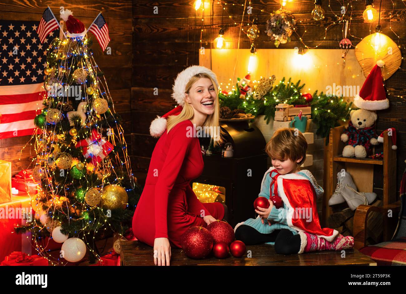 Christmas in the United States. Happy Santa Claus and the little boy by ...
