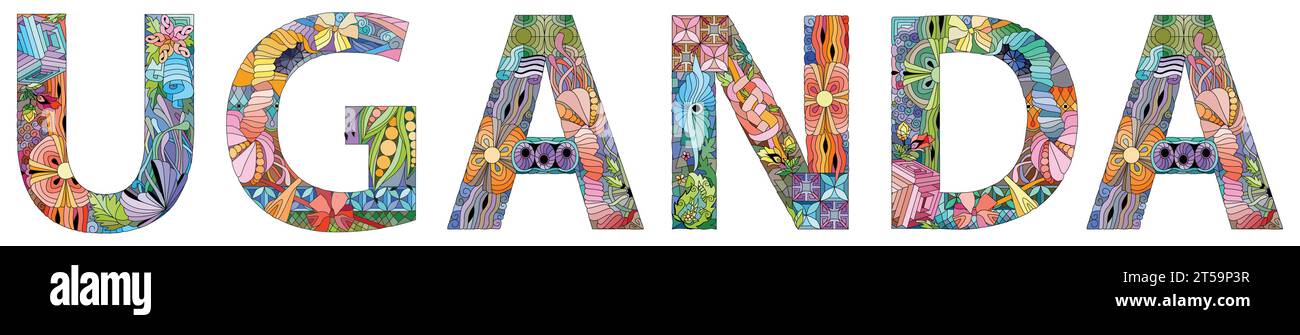 Vector word Uganda. Hand-painted art design. Illustration for t -shirt ...