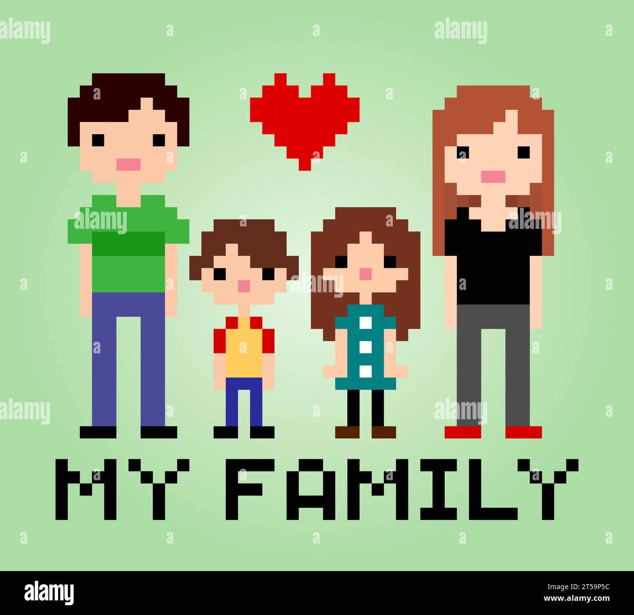 8 bit pixel love my family, in vector illustration for game icon Stock ...