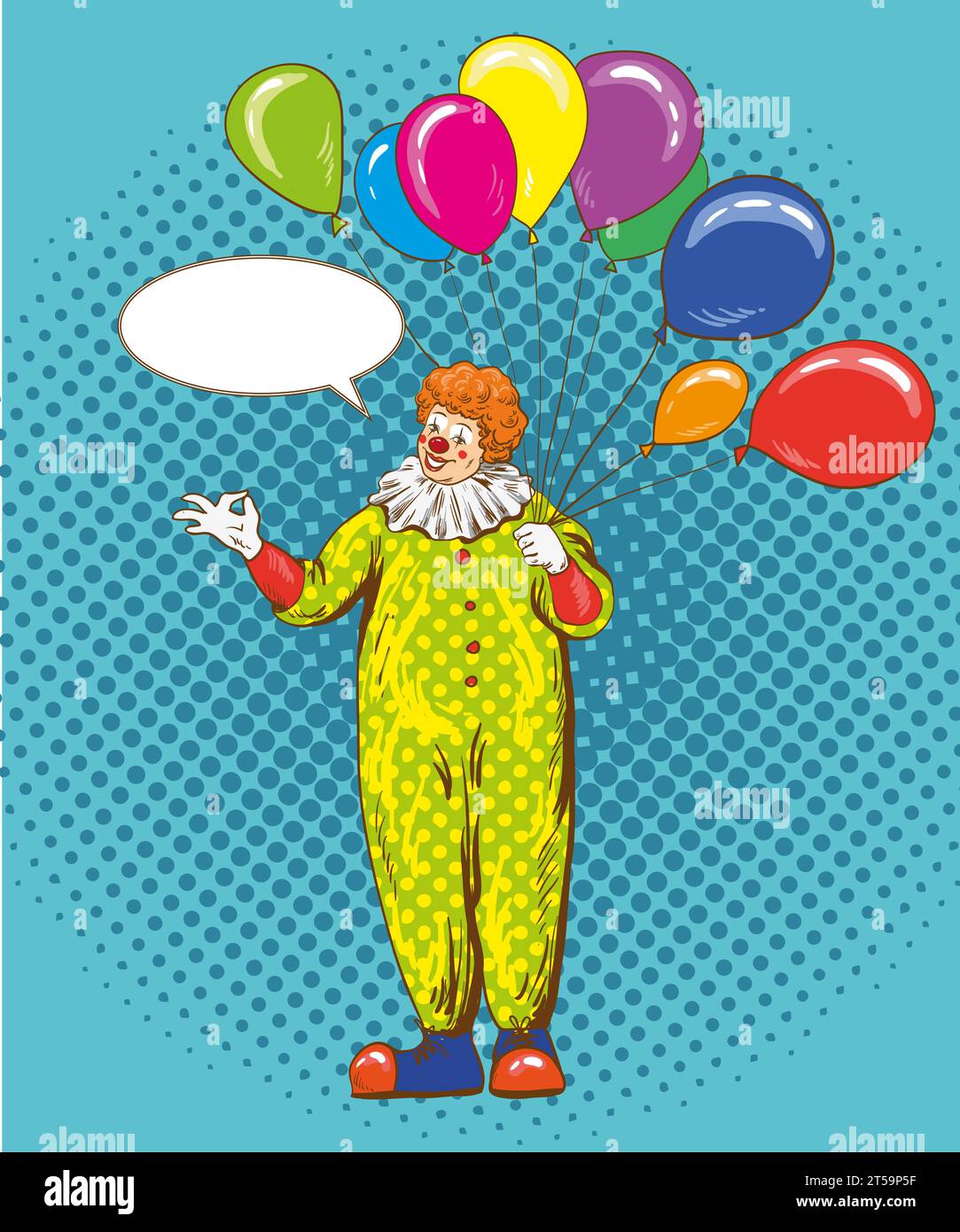 Smiling clown cartoon character. Vector illustration in comic pop art ...