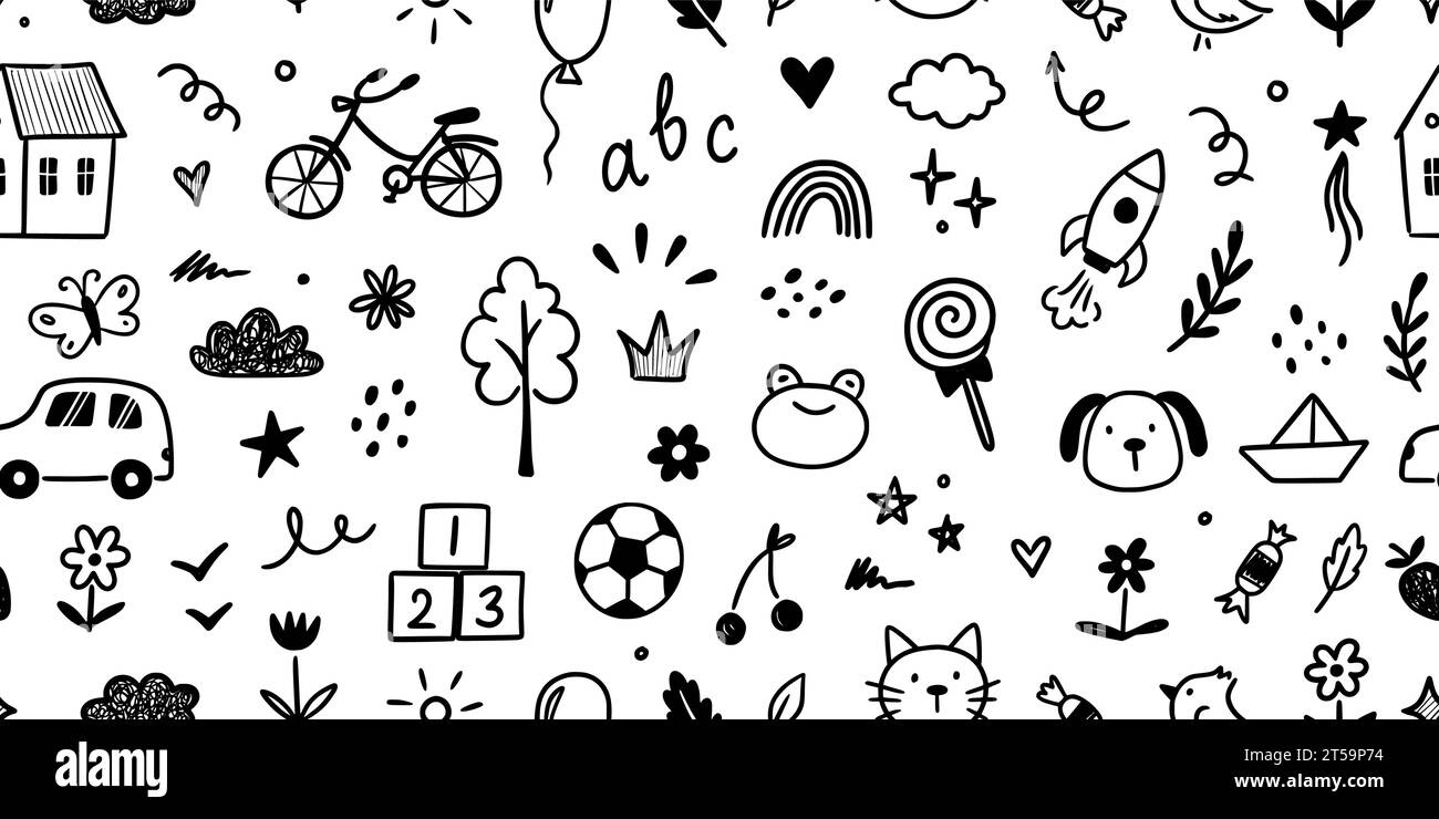 Kindergarten doodle vector background. Hand drawn doodle style children ...