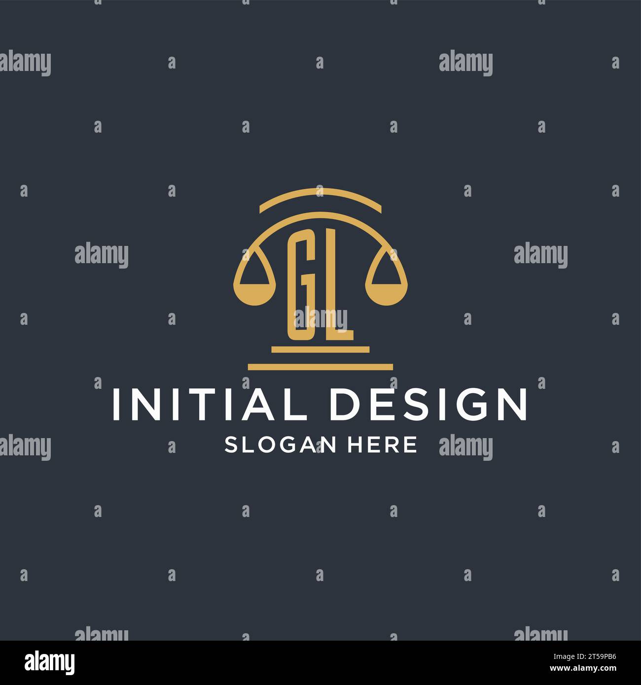 GL initial with scale of justice logo design template, luxury law and ...