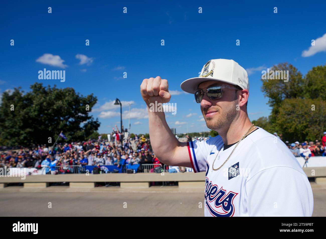 Texas Rangers designated hitter Mitch Garver pumps his fist to the ...