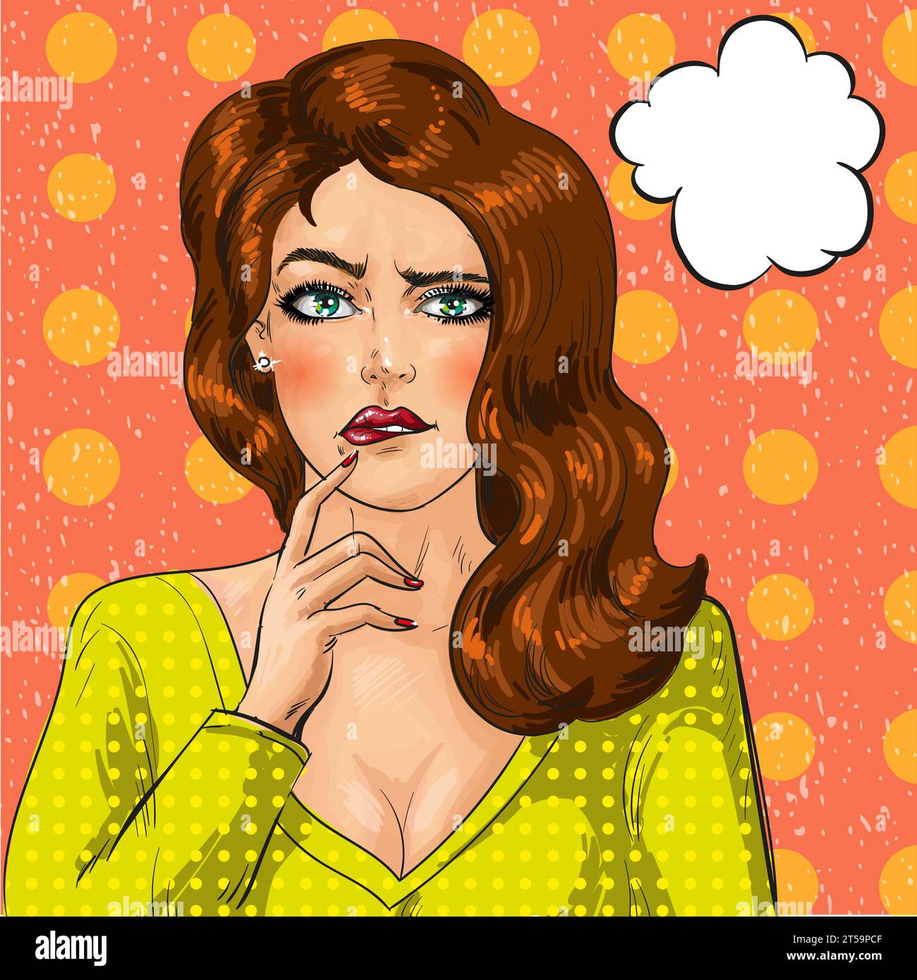 Vector Illustration Of Beautiful Lady Remembering Something Thought
