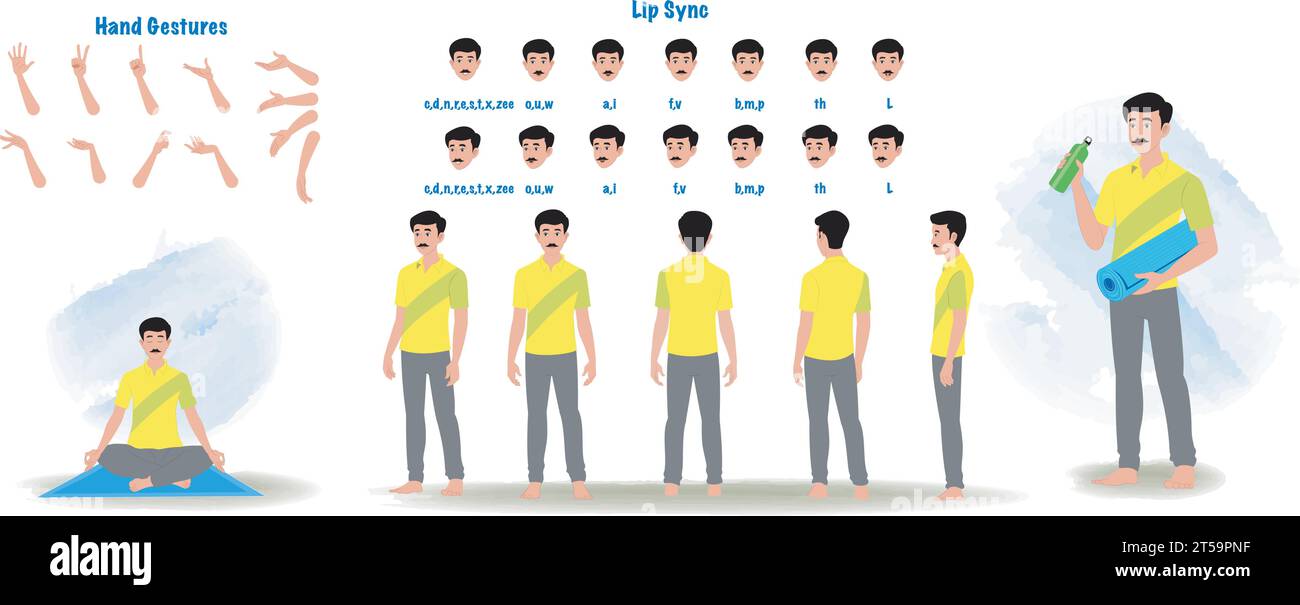 A male Yoga teacher, professor model sheet. Yoga Teacher creation set. Teacher turnaround sheet ...