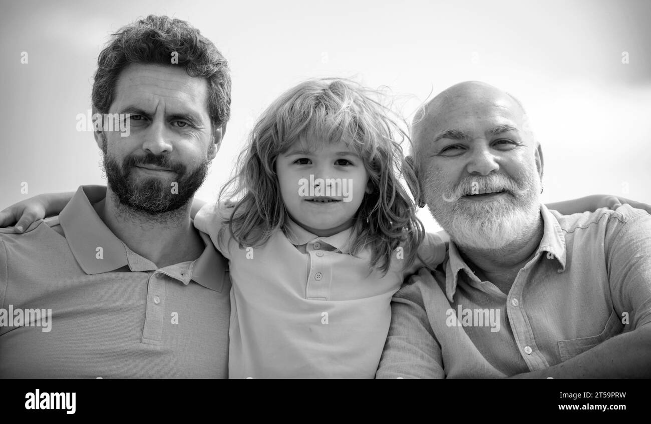 Men generation portrait of grandfather father and son child. Fathers ...