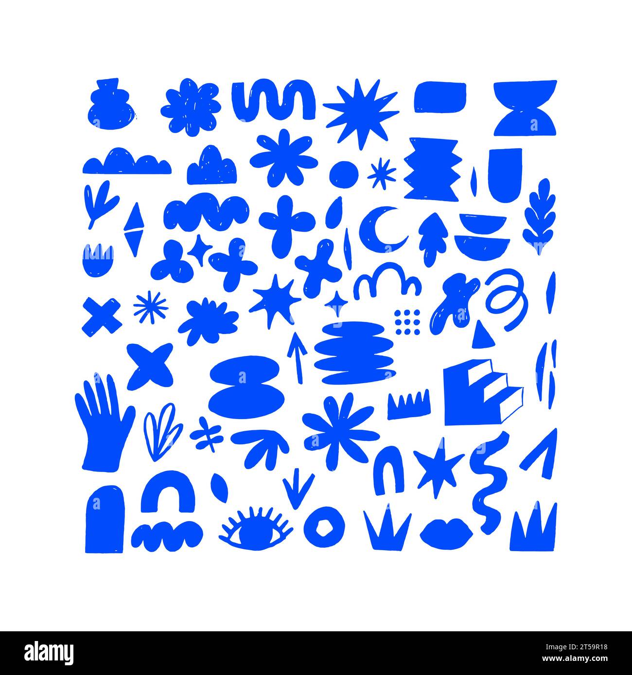 Hand drawn naive, bizarre abstract geometric shapes and forms. Modern ...