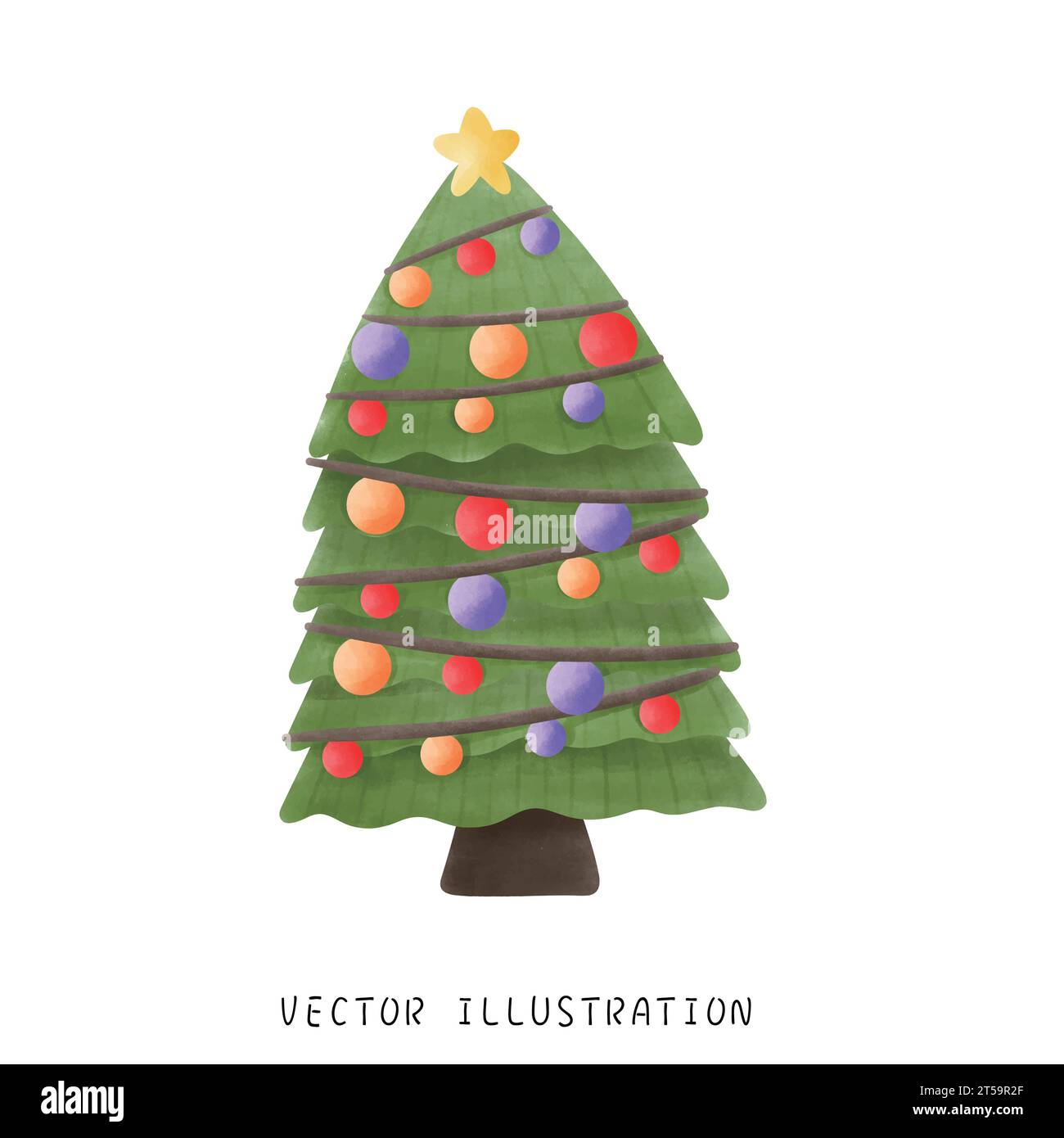 Artistic Watercolor Illustration of a Christmas Tree with Colorful ...