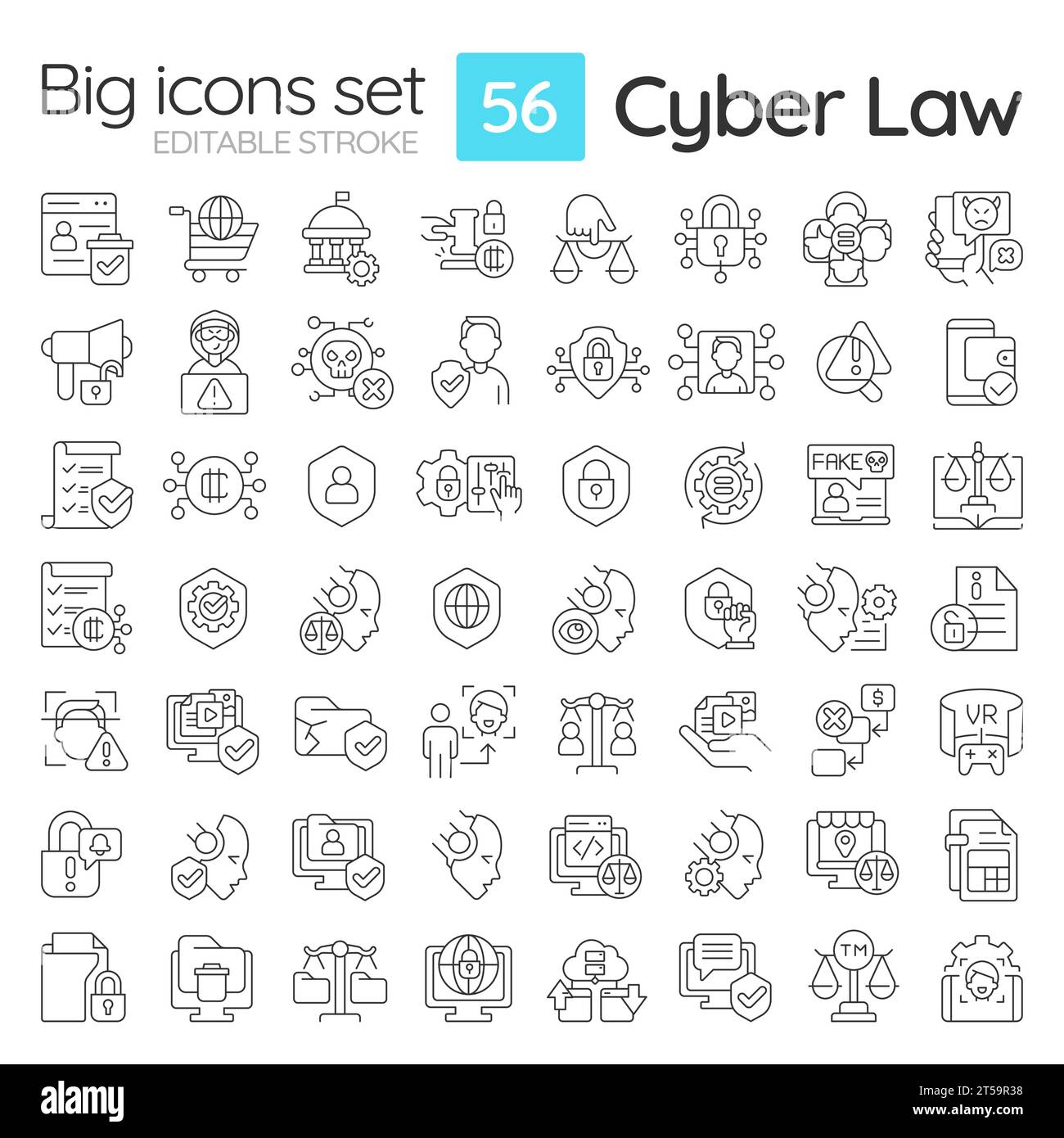 Customizable black big linear icons set for cyber law Stock Vector ... Customizable black big linear icons set for cyber law Stock Vector ...