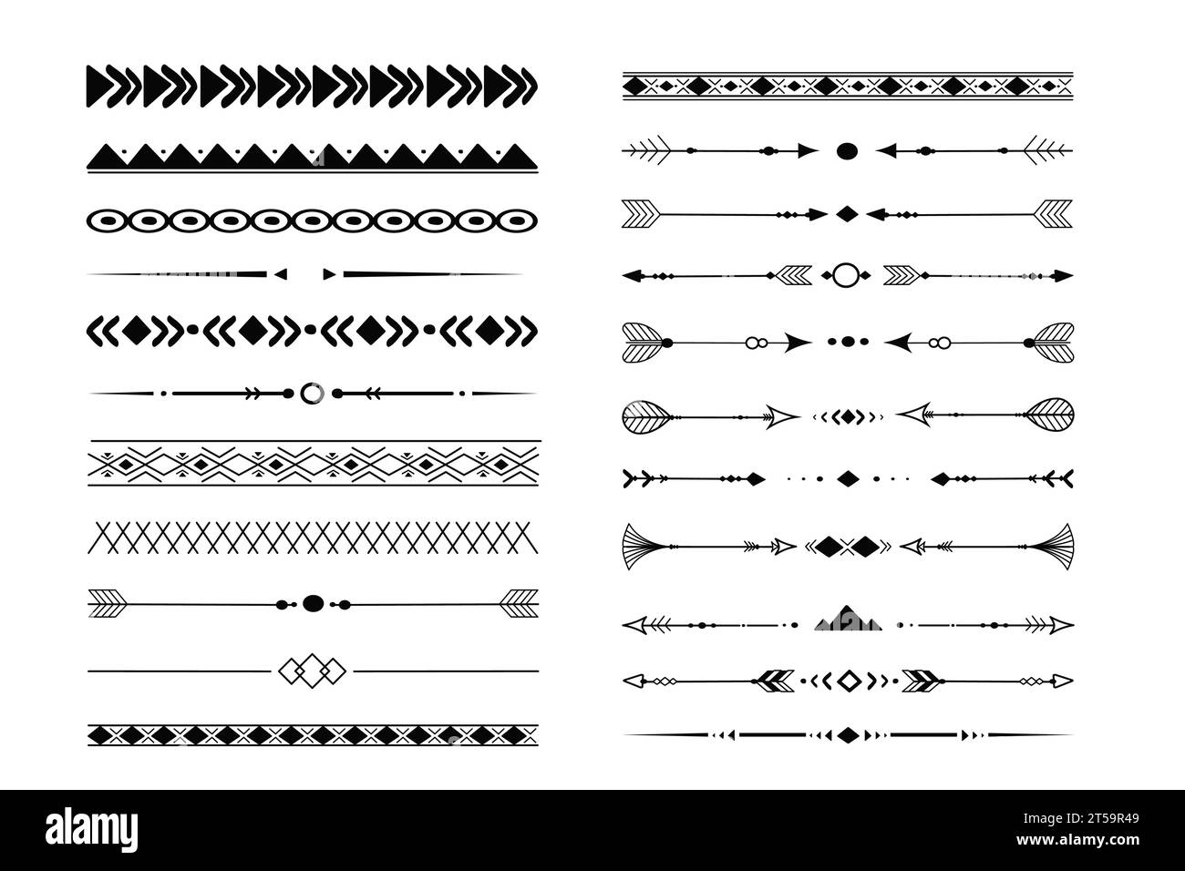 Set tribal ethnic arrow dividers, native indian bow boho in doodle ...