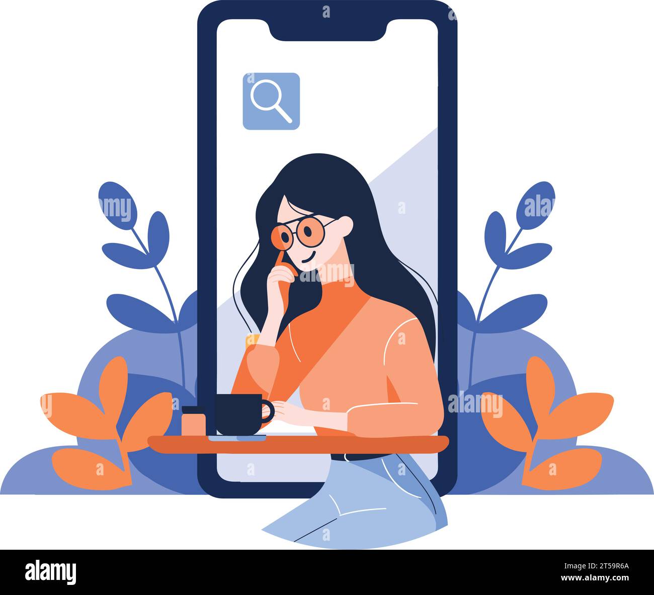 Hand Drawn Freelance female character sitting and working online In the ...