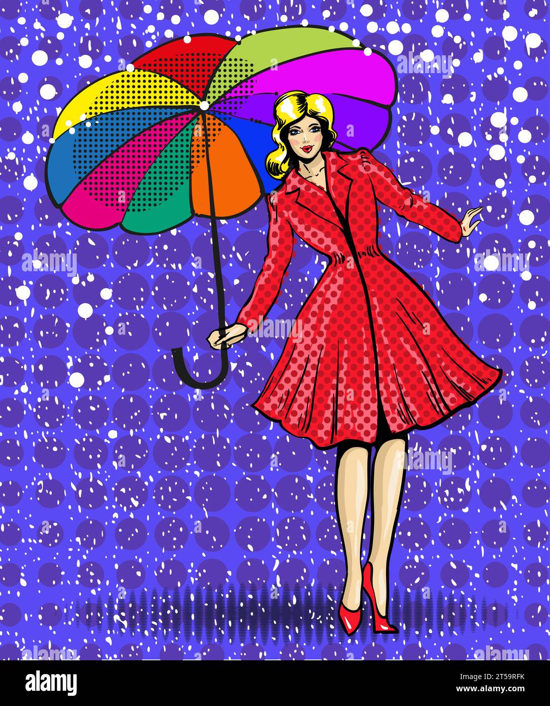 Red raincoat girl in rain Stock Vector Images - Alamy