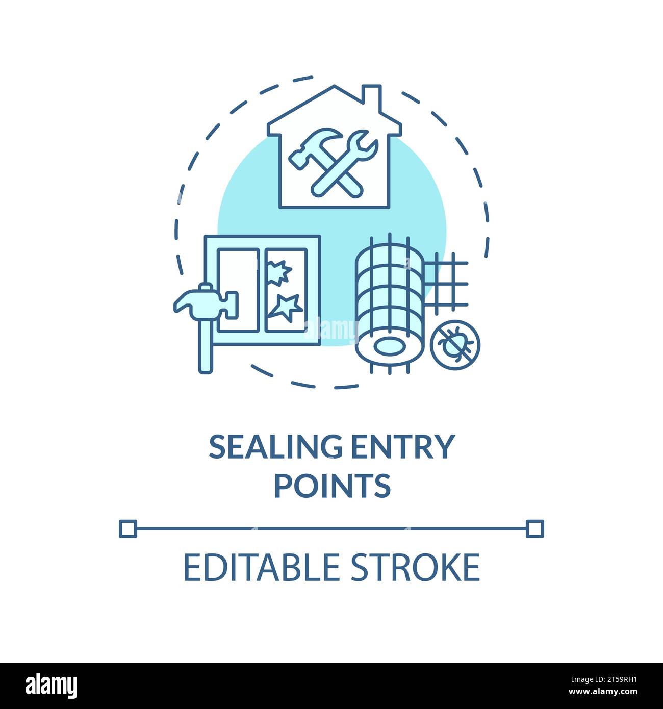 2D editable blue sealing entry points icon, monochromatic isolated ...