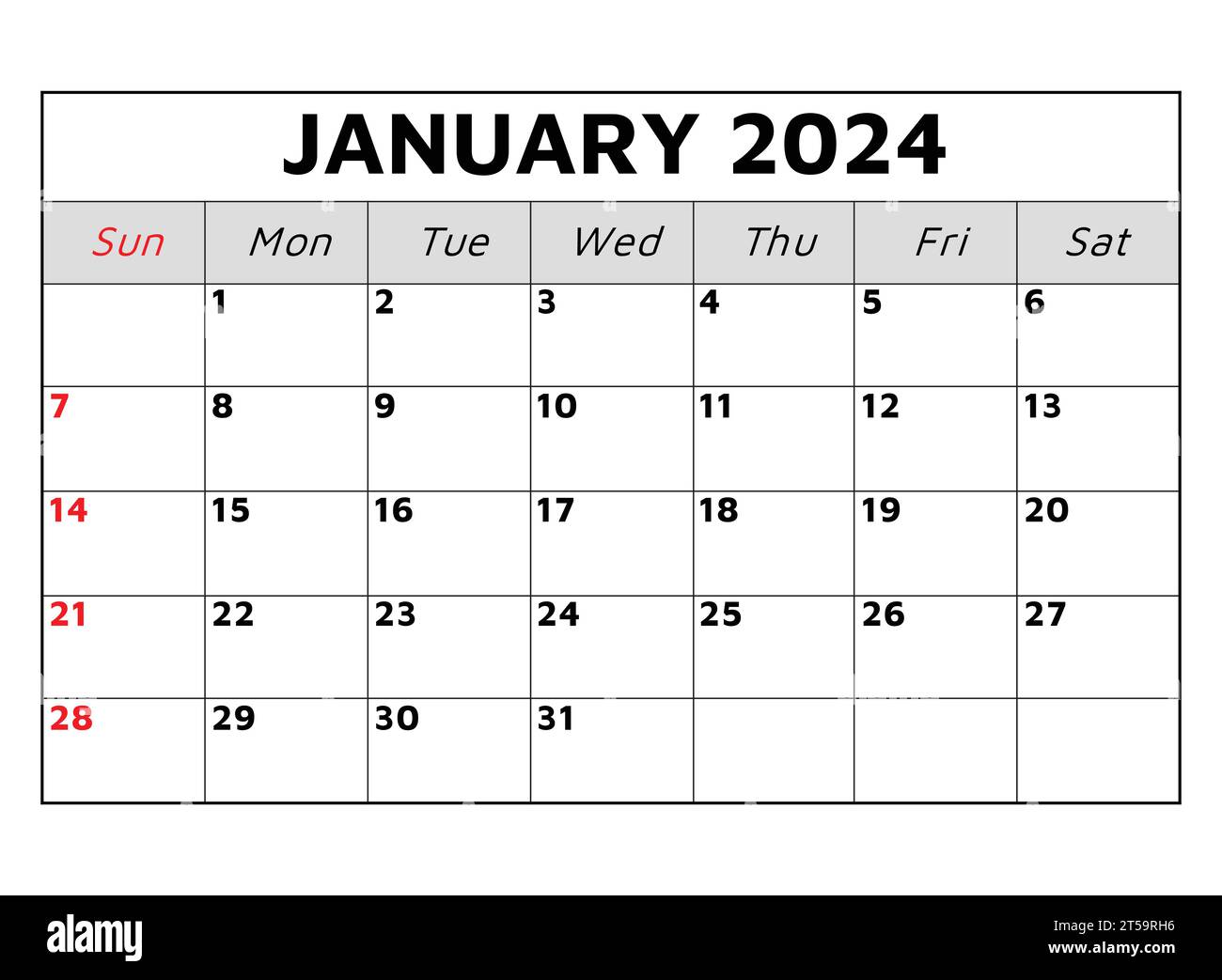 January 2024 calendar. Vector illustration. Monthly planning for your ...