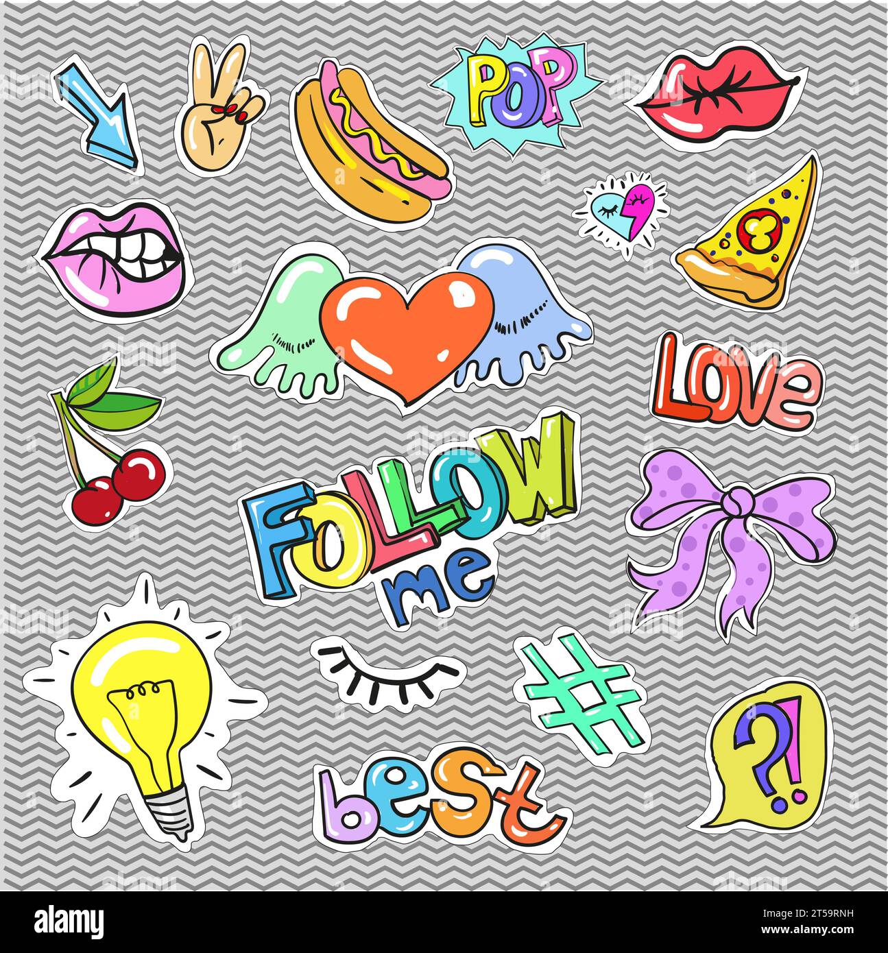 Vector set of vintage pop art comic badges, patches, stickers and ...