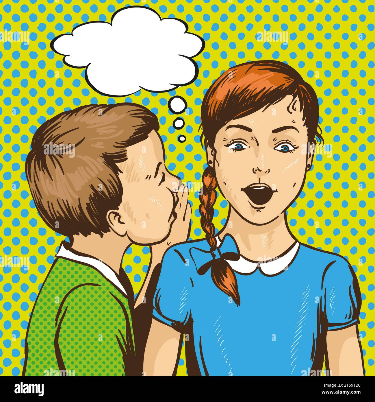 Pop art retro comic vector illustration. Kid whispering gossip or ...