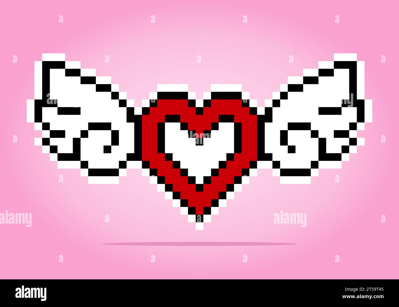8 bit pixel love. Heart icon with wing in vector illustration for game ...
