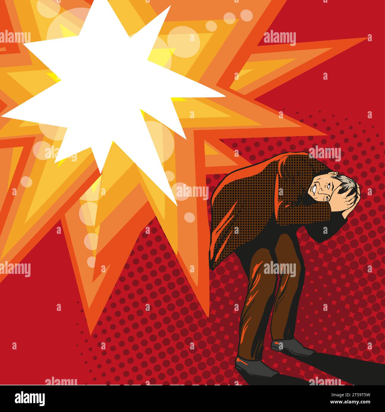 Man trying to hide from explosion. Vector illustration in pop art style ...