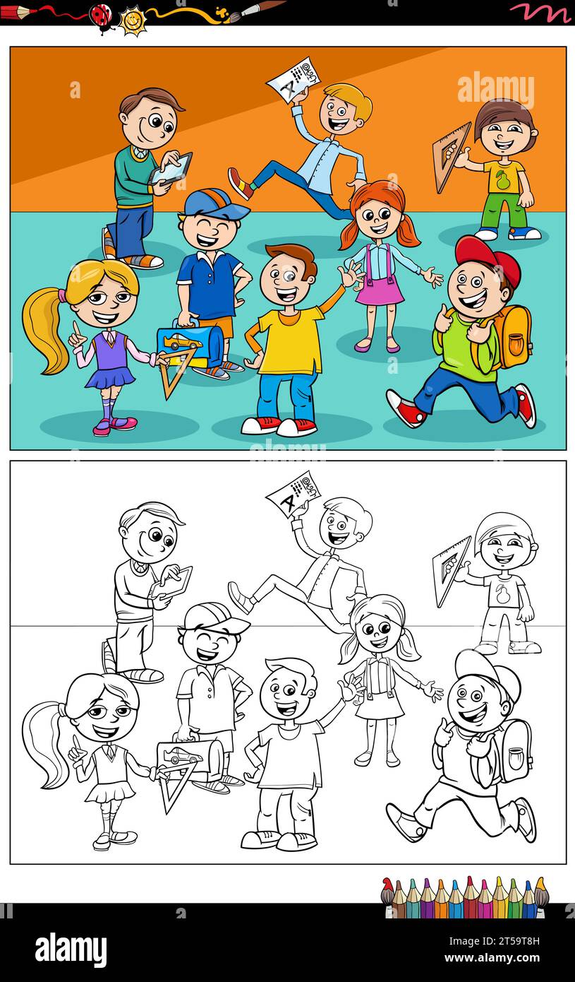 Cartoon illustrations of funny students children and teen characters ...