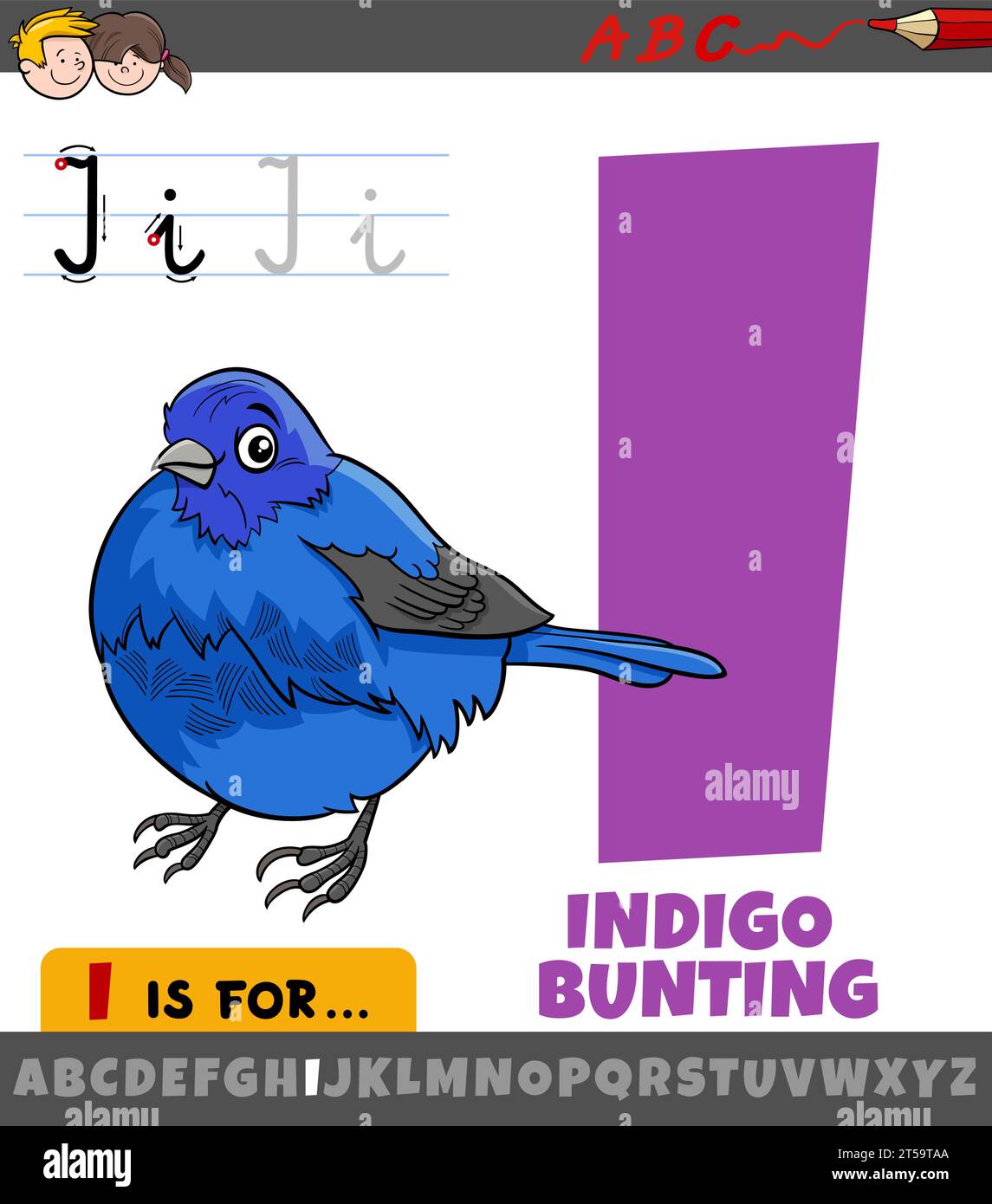 Educational cartoon illustration of letter I from alphabet with indigo ...