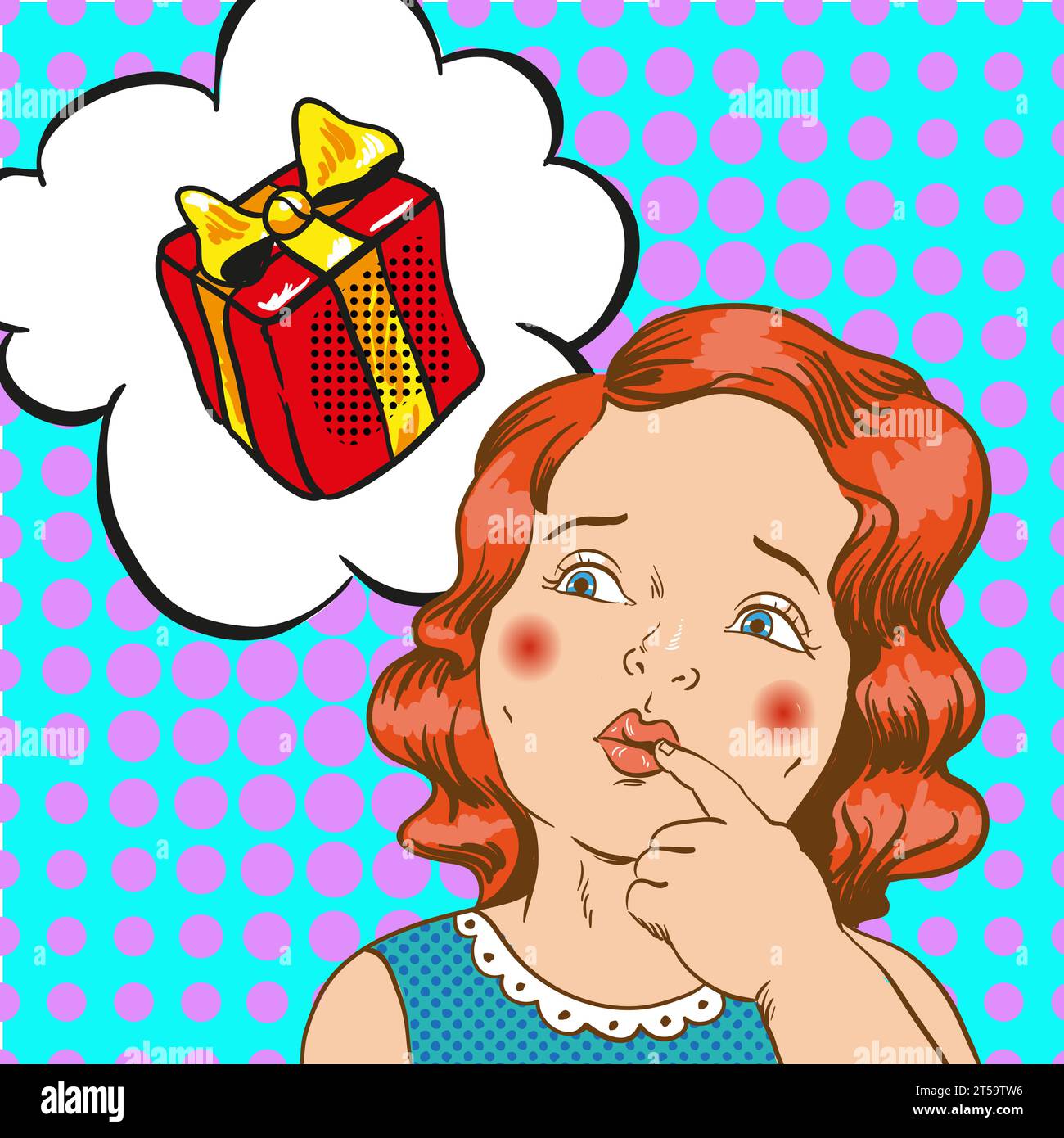 Little girl thinking about something. Vector illustration in comic ...