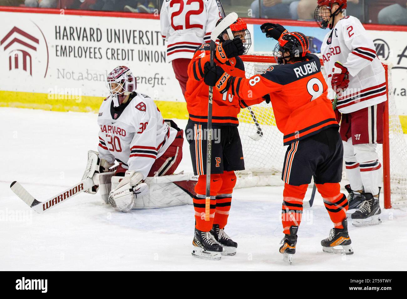 Princeton forward Nick Seitz (13) celebrates with forward Mackenzie ...