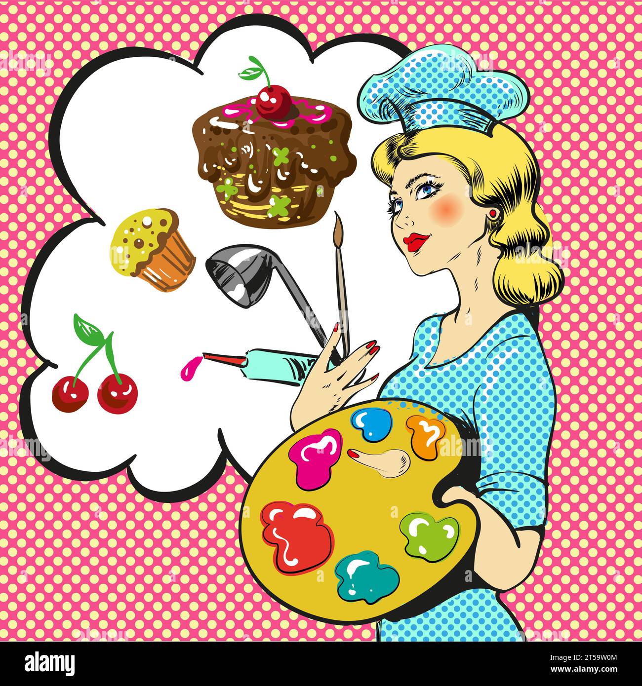 Vector illustration of professional confectioner female decorating ...