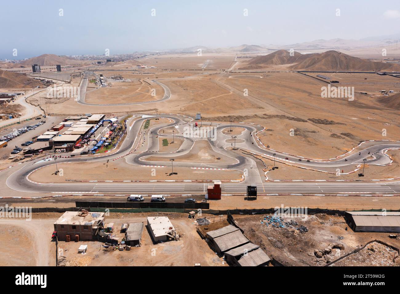 LIMA, PERU. SEPTEMBER 2023. Aerial view circuit motorcycle La Chutana ...