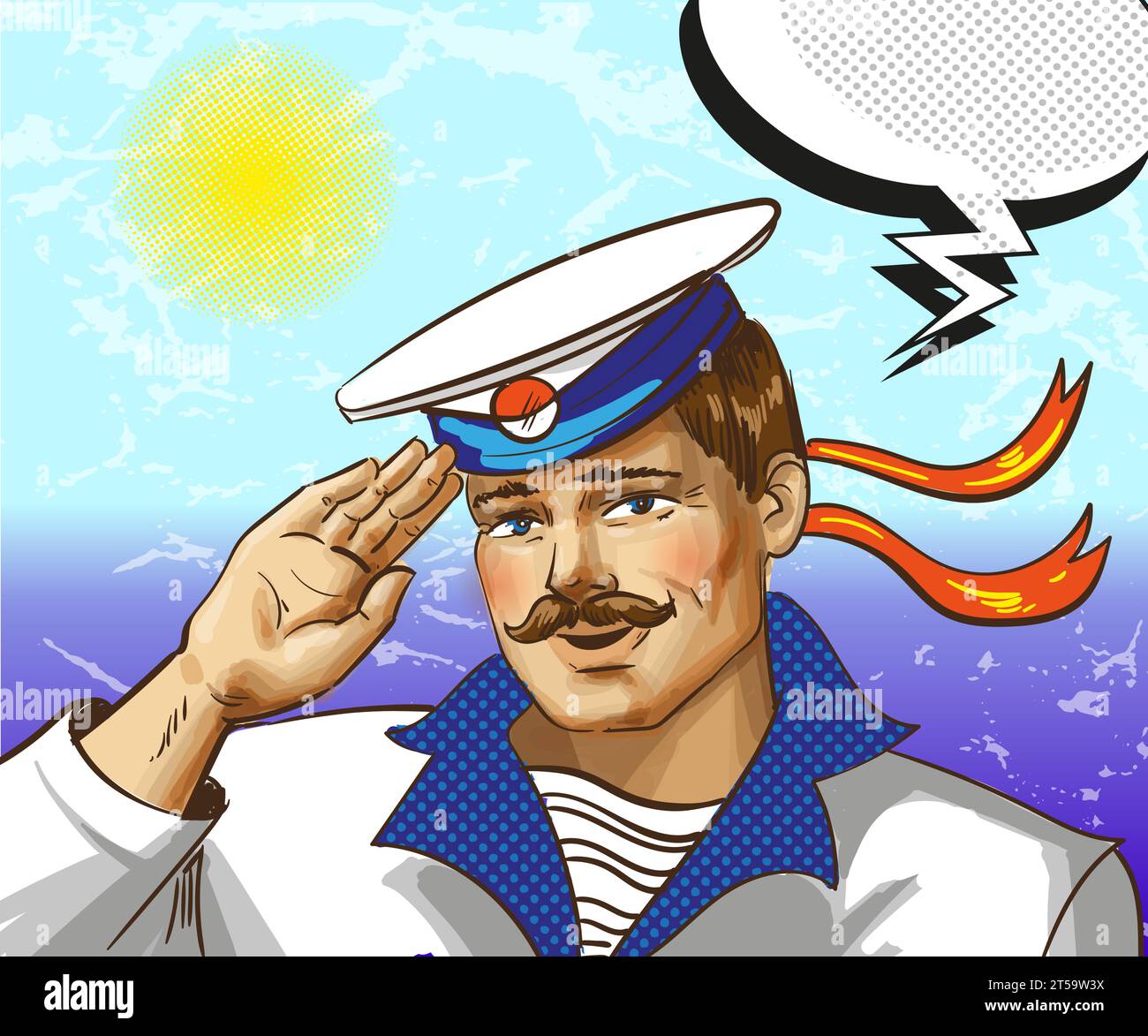 Vector illustration of beautiful sailor saluting, thought bubble ...