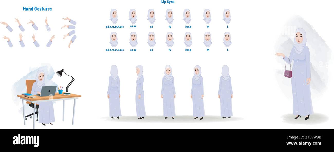 An arab student character model sheet. Arab School girl creation set ... An arab student character model sheet. Arab School girl creation set ...
