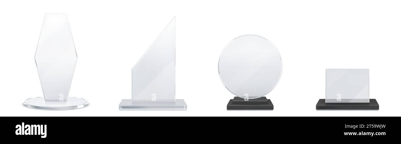 3D glass trophies set isolated on white background. Vector realistic ...